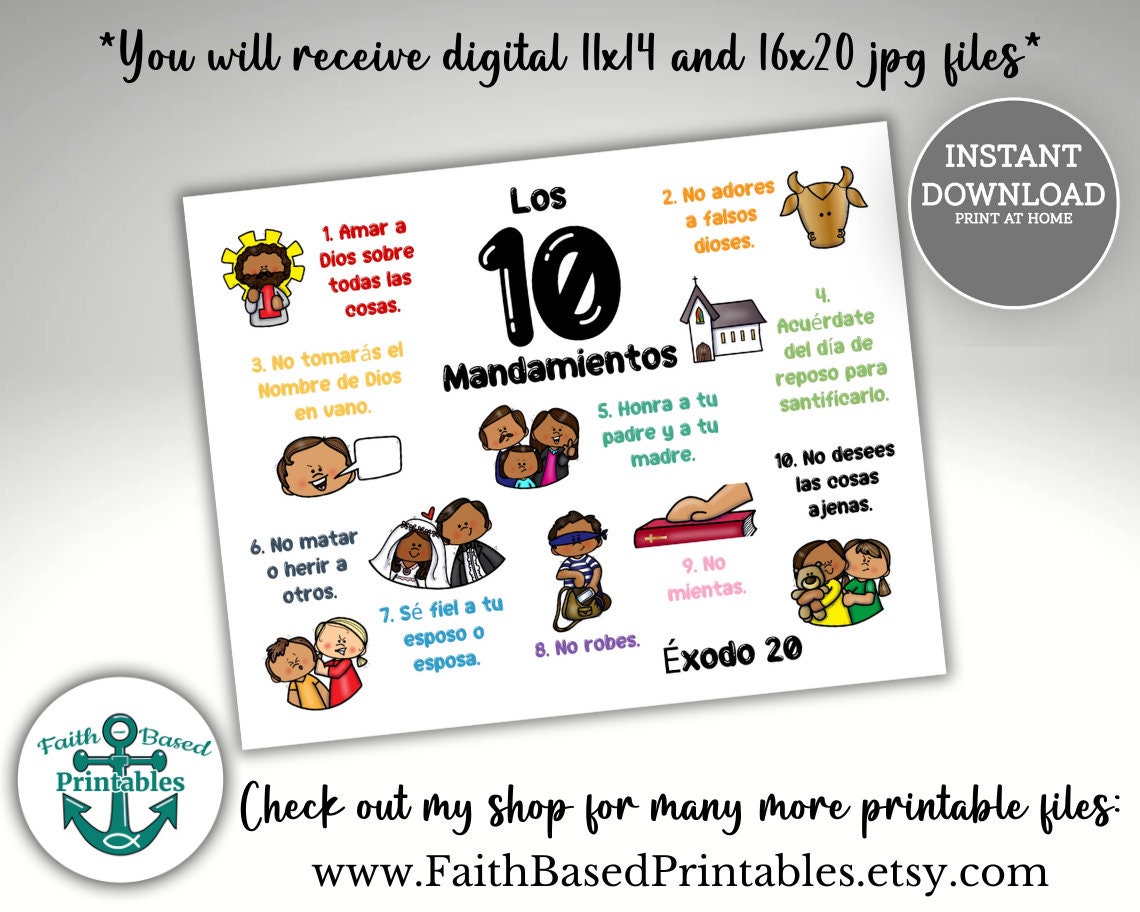 Los 10 Mandamientos Éxodo 20 Spanish Ten Commandments Printable Sign ...