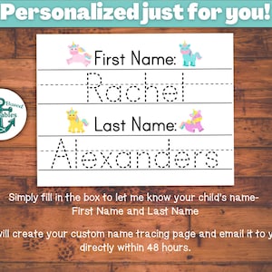 Unicorn Custom Name Tracing Sheet Handwriting Practice Personalized ...