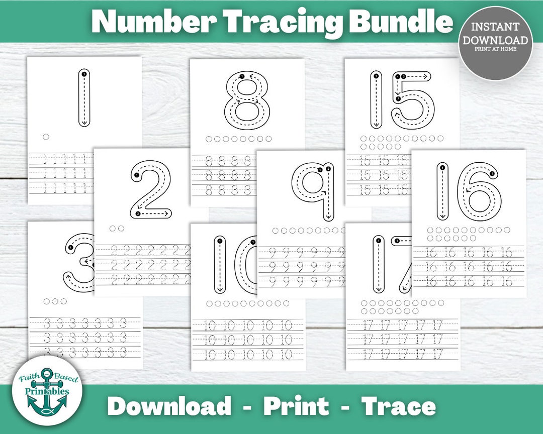 Number Tracing Bundle Numbers 1-20 Printable Trace Handwriting Writing ...