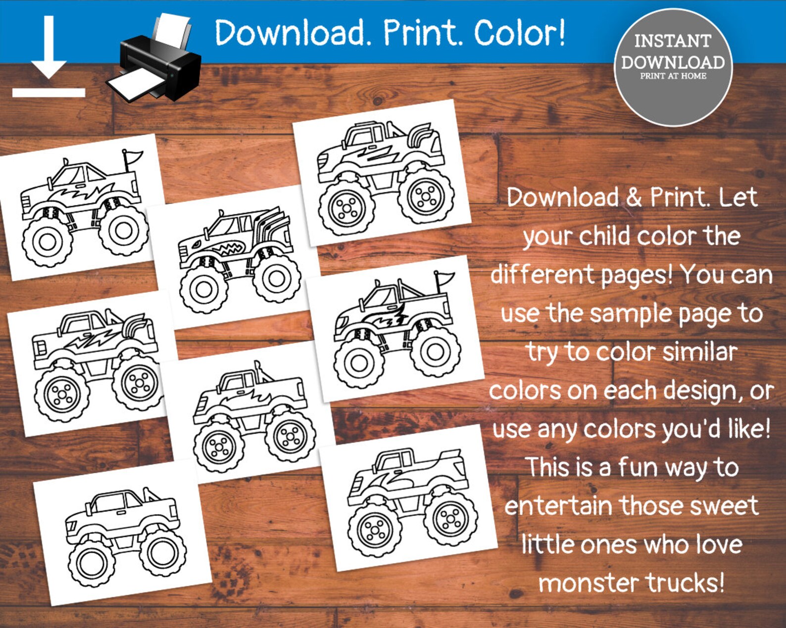 Printable Monster Truck Coloring Pages Monster Truck Memory Game ...