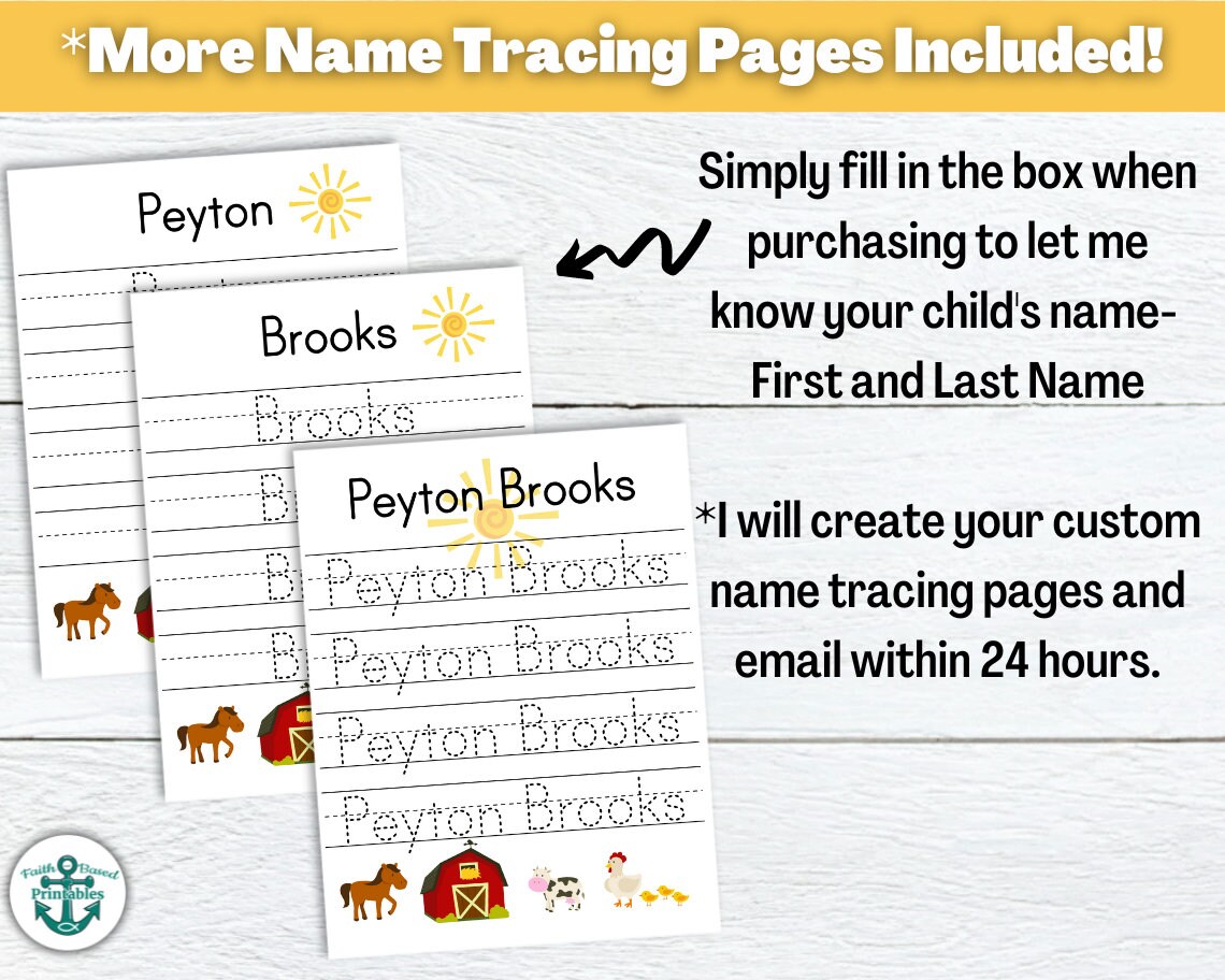 Custom Name Tracing Sheets Handwriting Practice Sheet Farm - Etsy