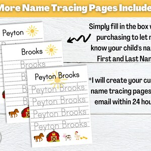 Custom Name Tracing Sheets Handwriting Practice Sheet Farm Themed Busy ...