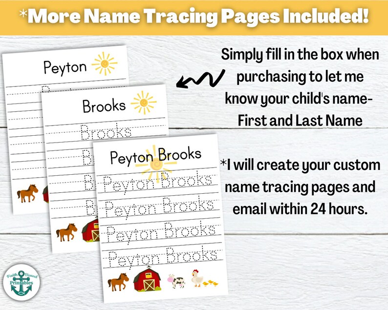 Custom Name Tracing Sheets Handwriting Practice Sheet Farm - Etsy