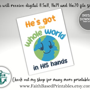 He's Got the Whole World in His Hands Printable Christian Kids Signs ...