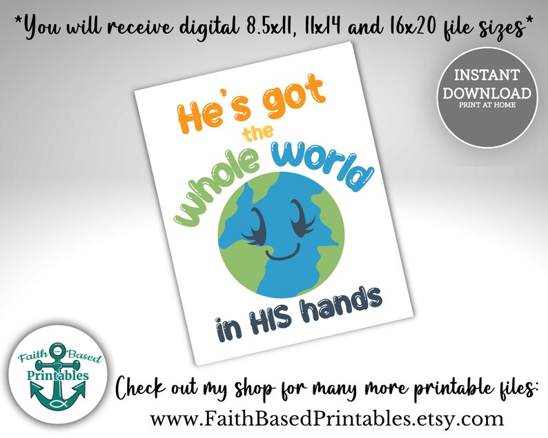 He's Got the Whole World in His Hands Printable Christian - Etsy