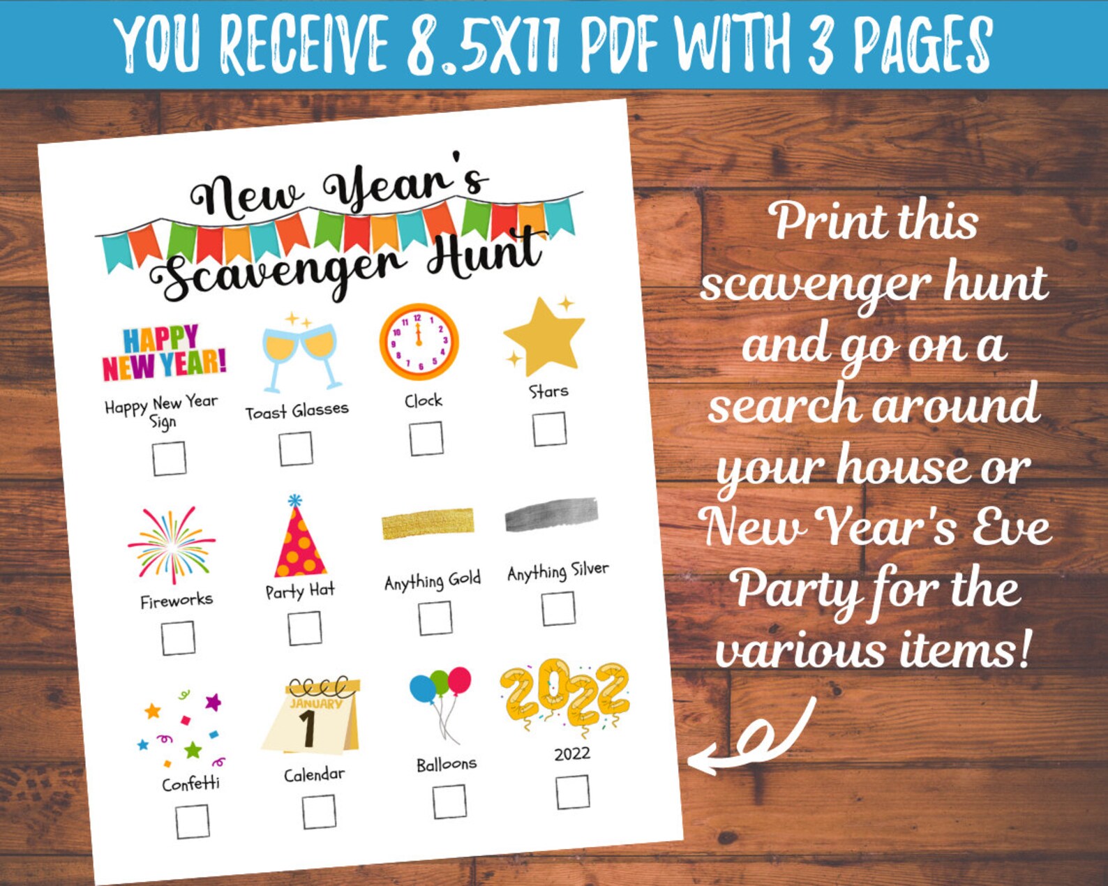 New Years Scavenger Hunt Printable for Kids 2022 New - Etsy