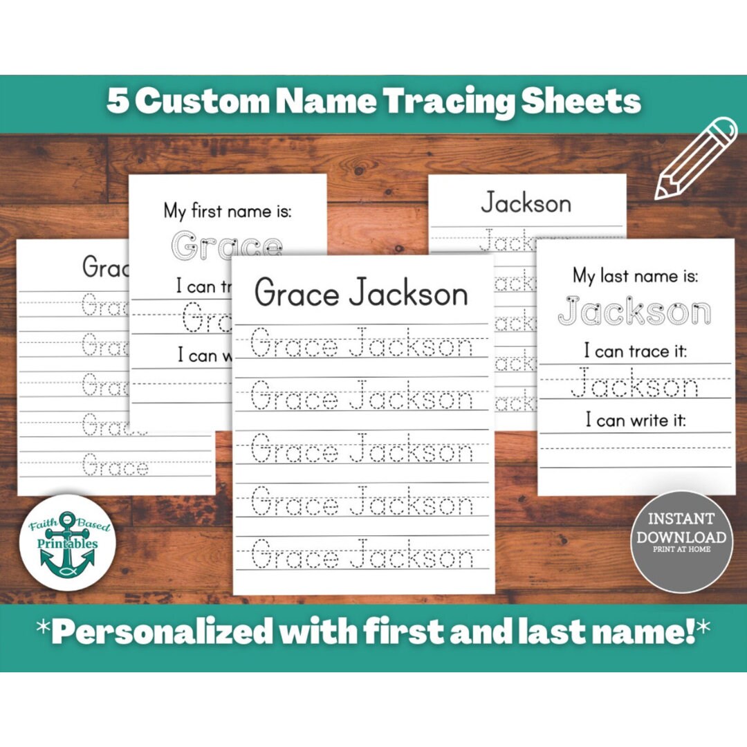 Custom Name Tracing Sheet Bundle Printable Handwriting Practice Sheets ...