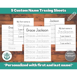 Custom Name Tracing Sheet Bundle Printable Handwriting Practice Sheets ...