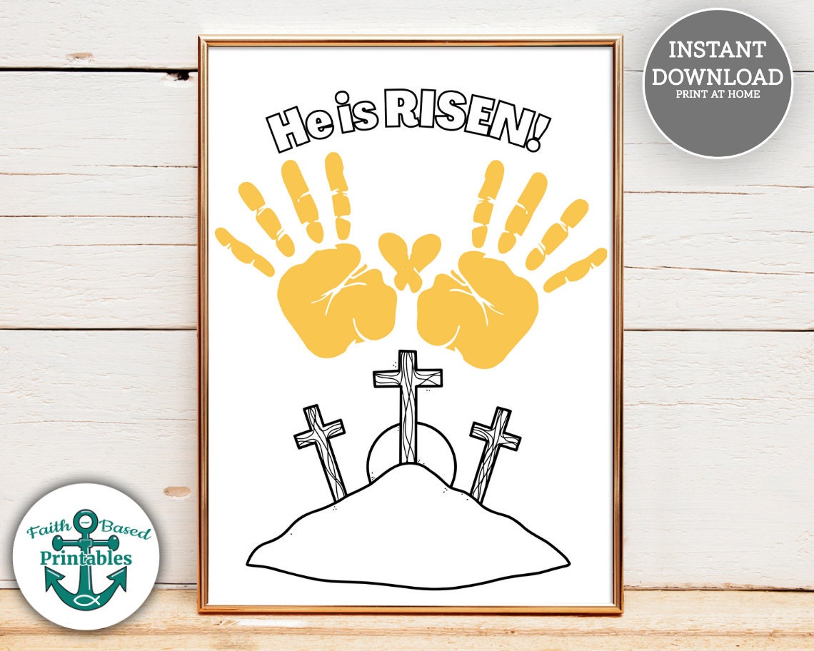 He is Risen Easter Handprint Craft Matthew 28:6 Art Cross - Etsy