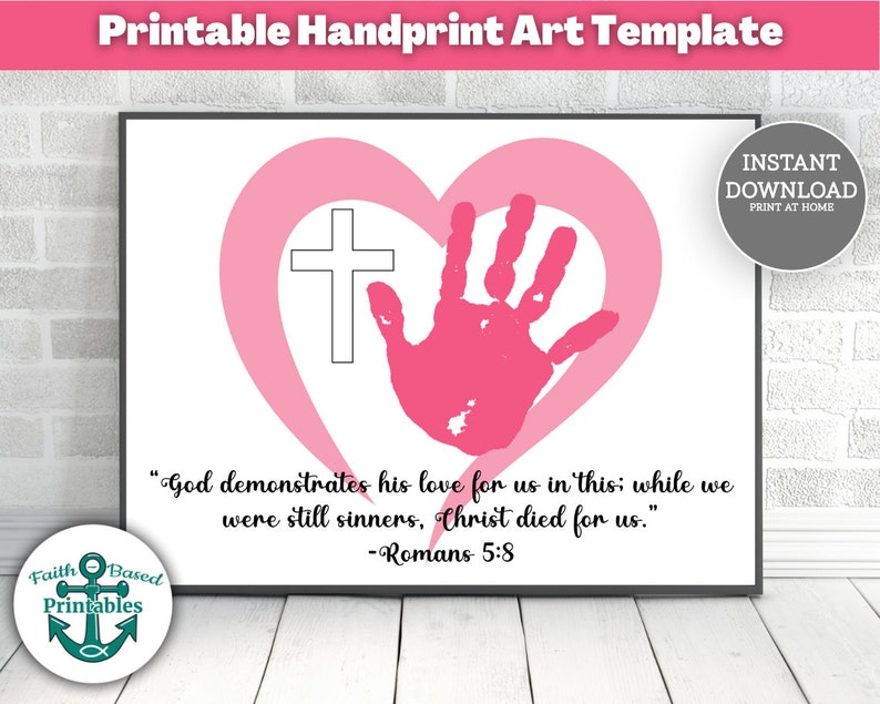 Romans 5:8 Handprint Art Template Valentine's Day Card - Etsy