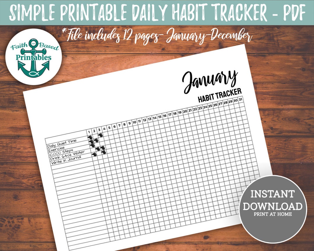 Simple Habit Tracker Printable PDF Daily Habit Tracker Monthly Habit ...