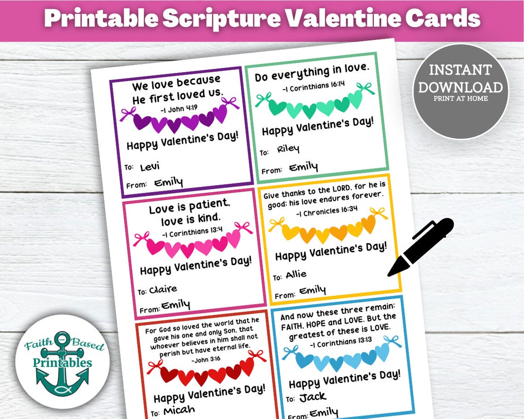 Christian Valentine Cards for Girls Heart Banner Printable Bible Verse ...