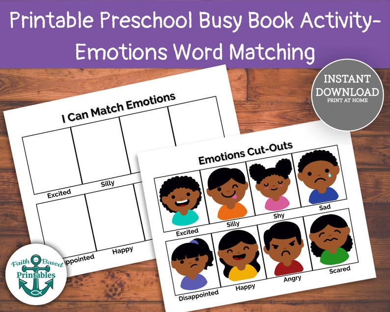 Printable Preschool Worksheets Emotions Word Matching Activity - Etsy