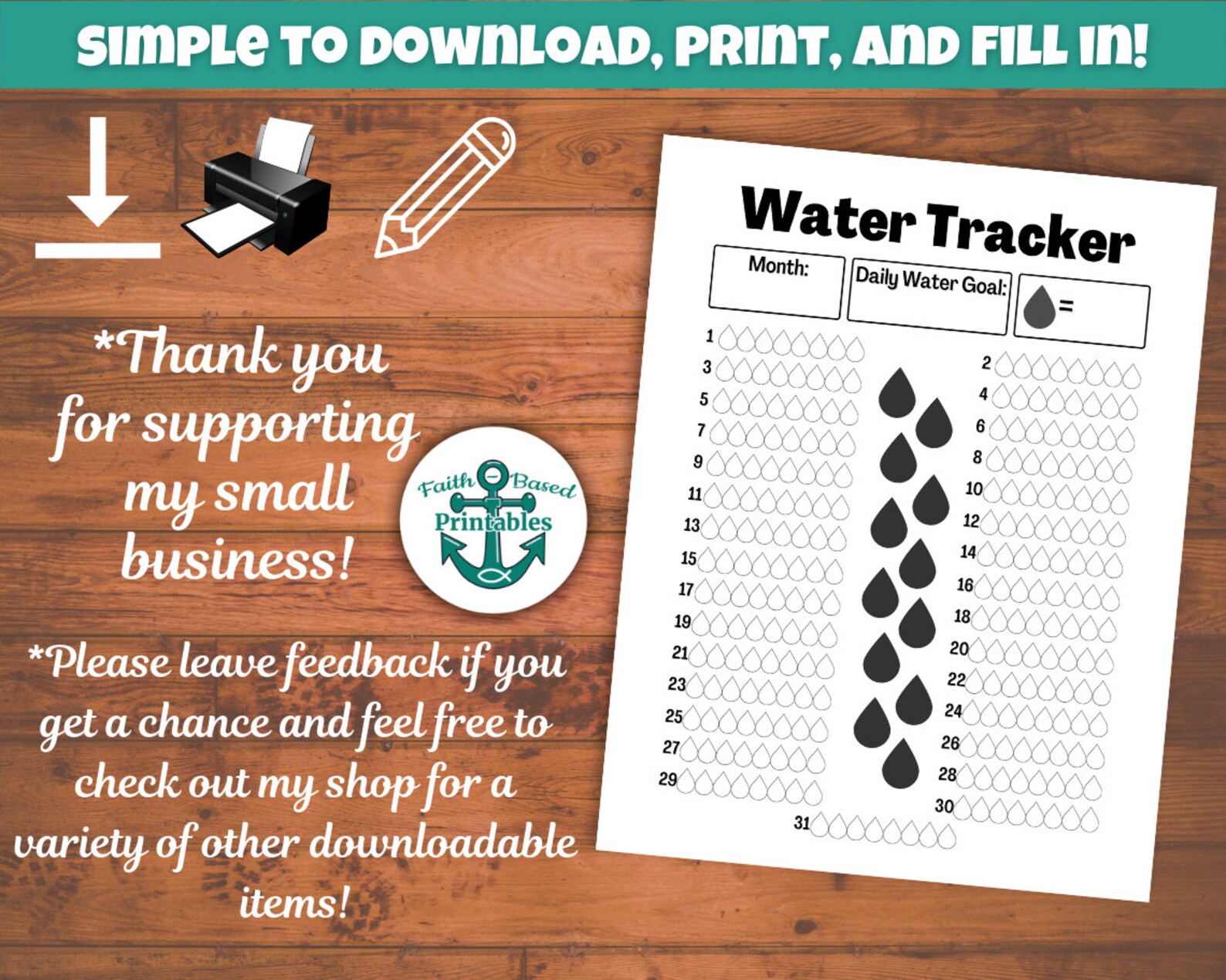 Daily Water Tracker Water Bottle Tracker Monthly Water Tracker - Etsy