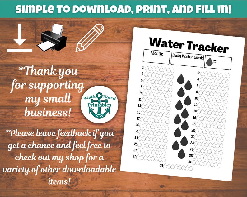 Daily Water Tracker Water Bottle Tracker Monthly Water Tracker - Etsy