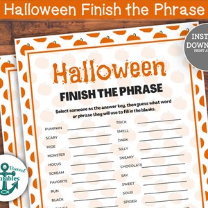 Halloween Finish the Phrase Game Night Fall Activities for Adults Kids ...