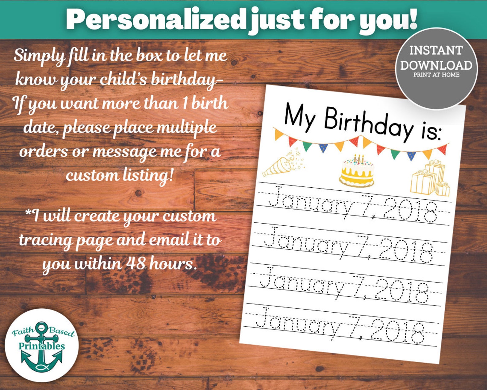 Custom Birthday Tracing Sheet Date of Birth Handwriting Practice ...