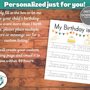 Custom Birthday Tracing Sheet Date of Birth Handwriting Practice ...