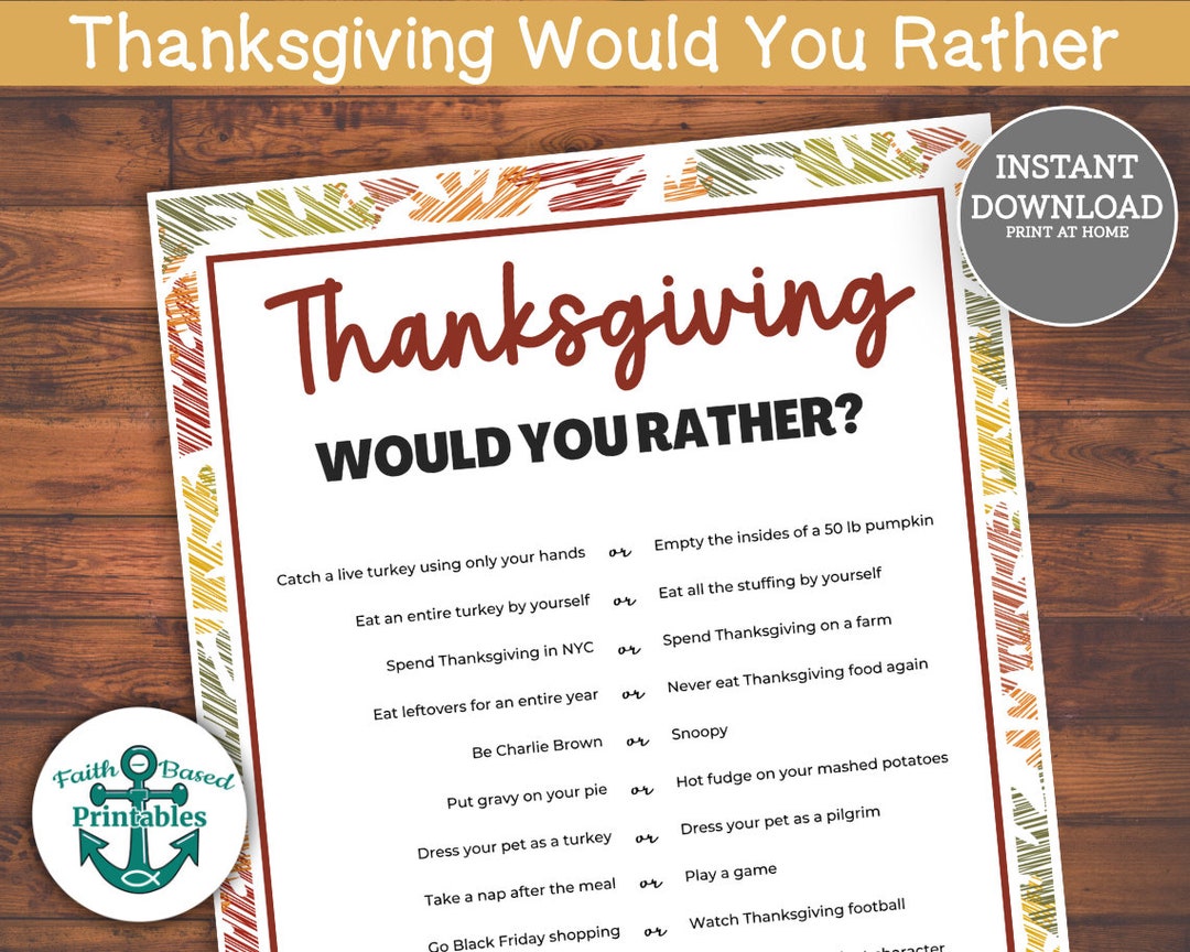 Thanksgiving Would You Rather Game Fall Games for Adults Kids Fun ...