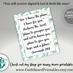 Jeremiah 29:11 Scripture Art Eucalyptus Printable for I Know the Plans ...