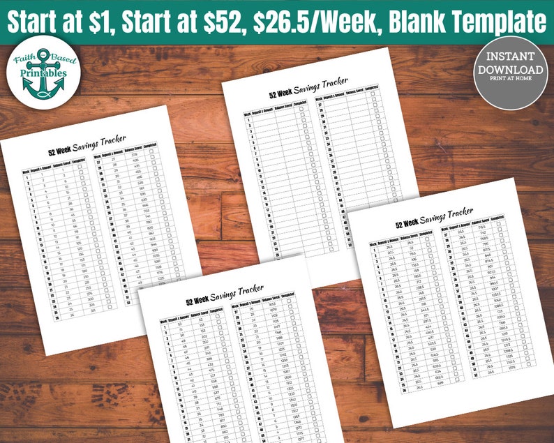 52 Week Challenge Printable 52 Week Savings Tracker Printable - Etsy