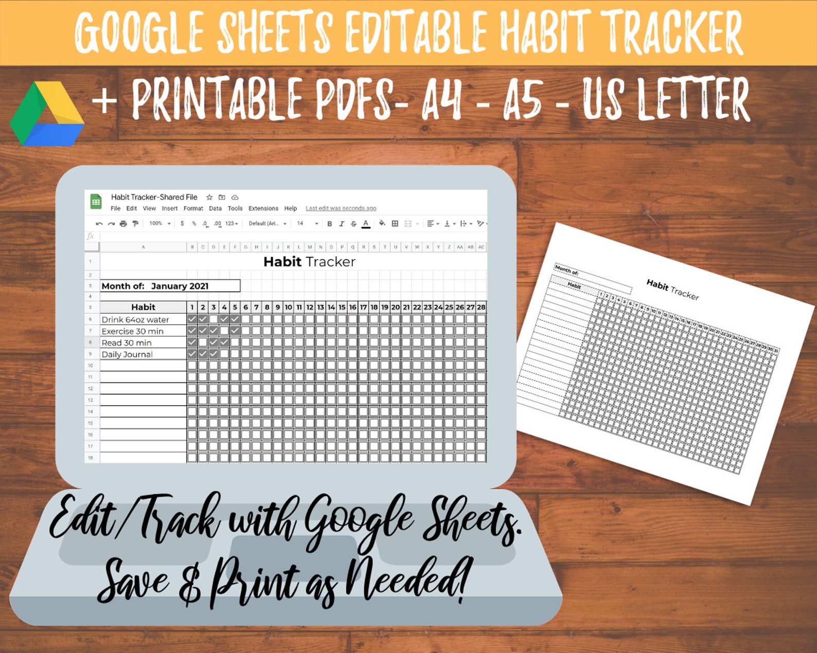 Editable Habit Tracker Printable Habit Tracker Template Google - Etsy