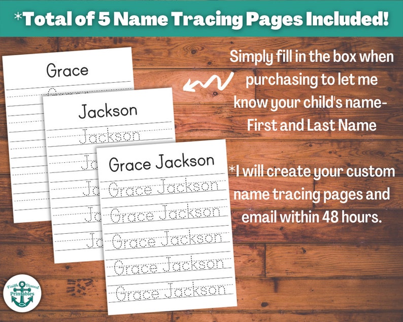 Custom Name Tracing Sheet Bundle Printable Handwriting Practice Sheets ...