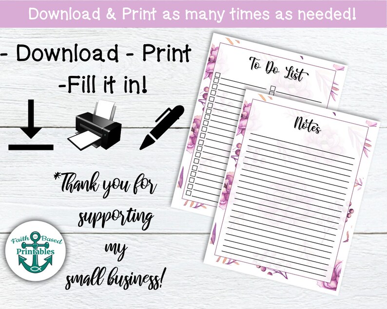 Printable to Do List and Notes Template Shopping Notes Simple - Etsy