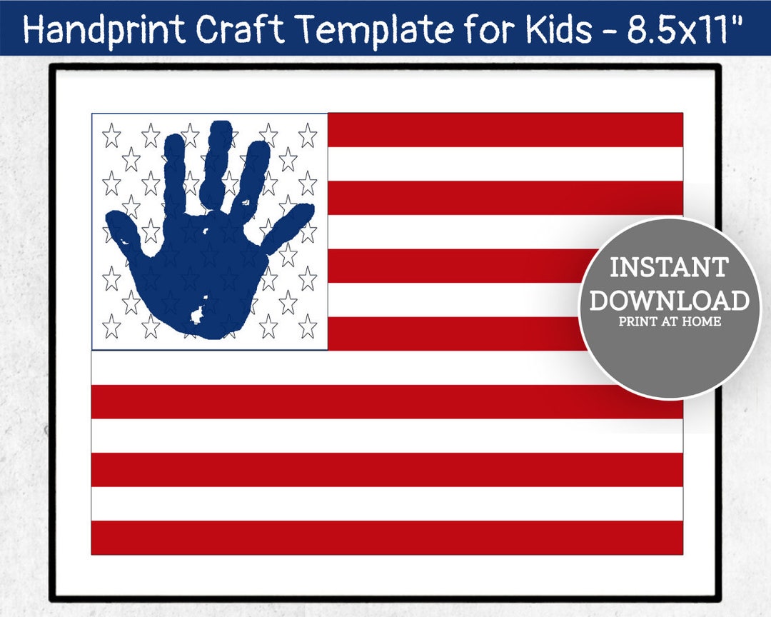 American Flag Handprint Art, Printable Handprint Flag, Hand Print Flag ...