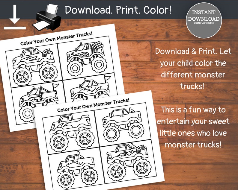 Monster Truck Activity Book: Preschool Learning Games (digital Download ...