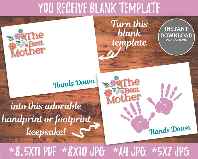 Mothers Day Handprint Art the Best Mother Hands Down Printable - Etsy