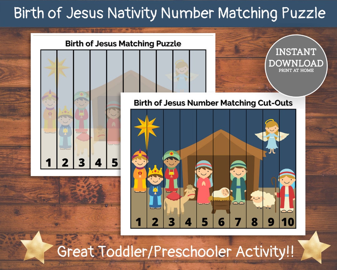 Nativity Scene for Kids, Birth of Jesus Matching Puzzle, Nativity ...