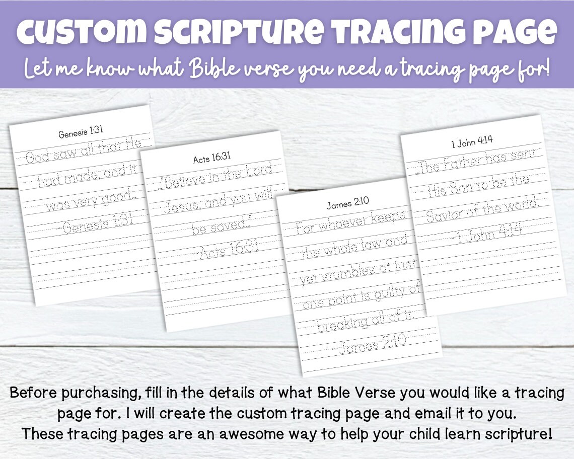 Custom Scripture Tracing Sheet Bible Verse Handwriting Practice Trace ...