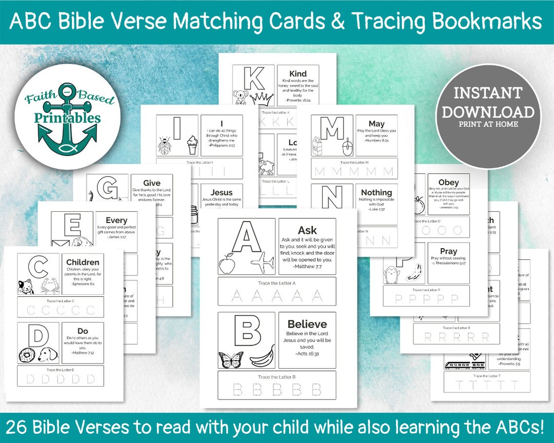 ABC Bible Verse Matching & Tracing Pages, Printable Bible Verses for ...