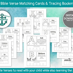 ABC Bible Verse Matching & Tracing Pages, Sunday School (printable PDF ...