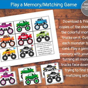 Printable Monster Truck Coloring Pages Monster Truck Memory Game ...