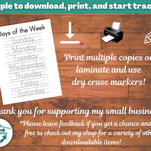 Days of the Week Printable Tracing Worksheet Handwriting Practice Kids ...