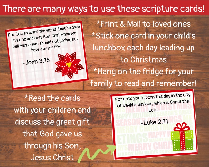 Christmas Scripture Cards for Kids, Bible Verse Printables (PDF) - Etsy