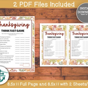 Thanksgiving Think Fast Game Night Fall Games for Adults Kids Fun ...