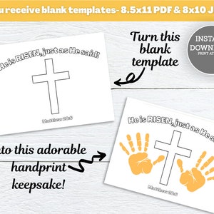 He is Risen Easter Handprint Craft Matthew 28:6 Coloring Page Art Cross ...
