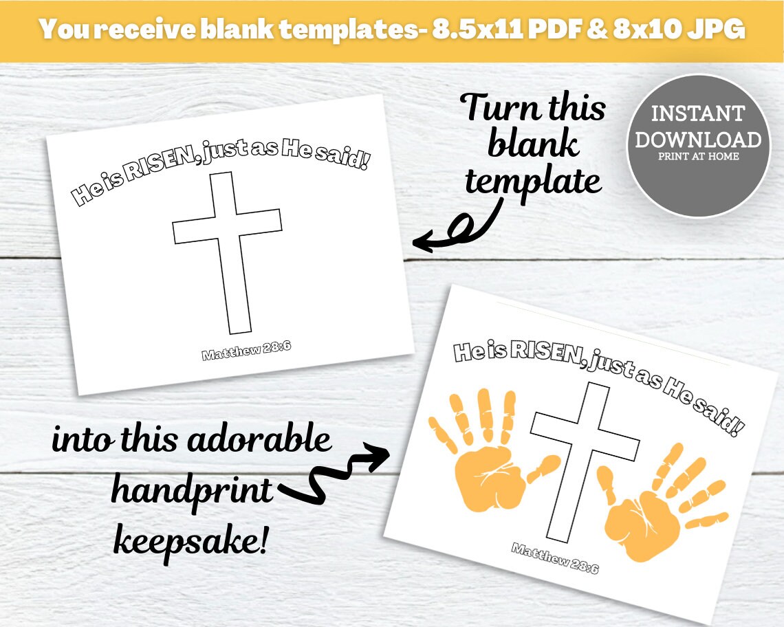 He is Risen Easter Handprint Craft Matthew 28:6 Coloring Page - Etsy