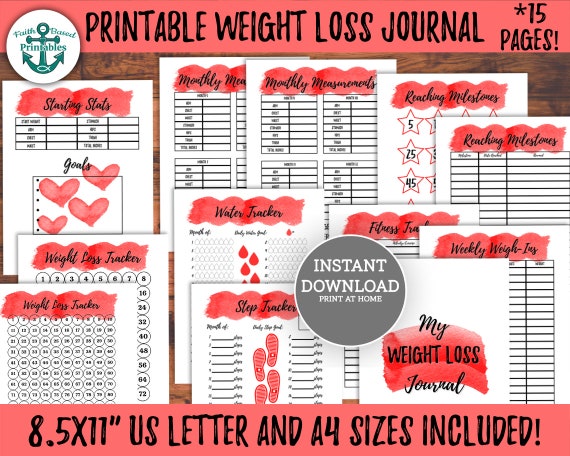 Printable Weight Loss Journal Red Weight Loss Tracker - Etsy