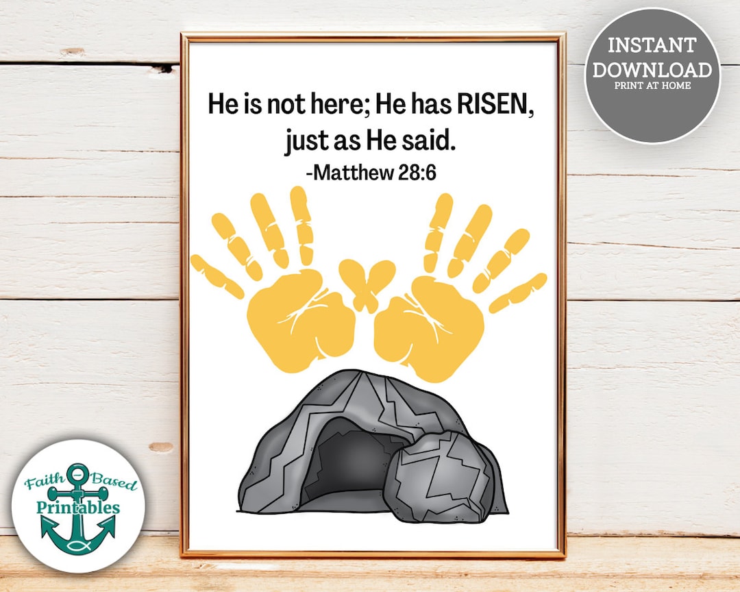 Easter Handprint Craft Matthew 28:6 Hand Print Art Empty Tomb Christian ...