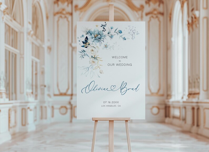 Wedding Welcome Sign Template, Custom Welcome Sign, Blue Welcome Board ...
