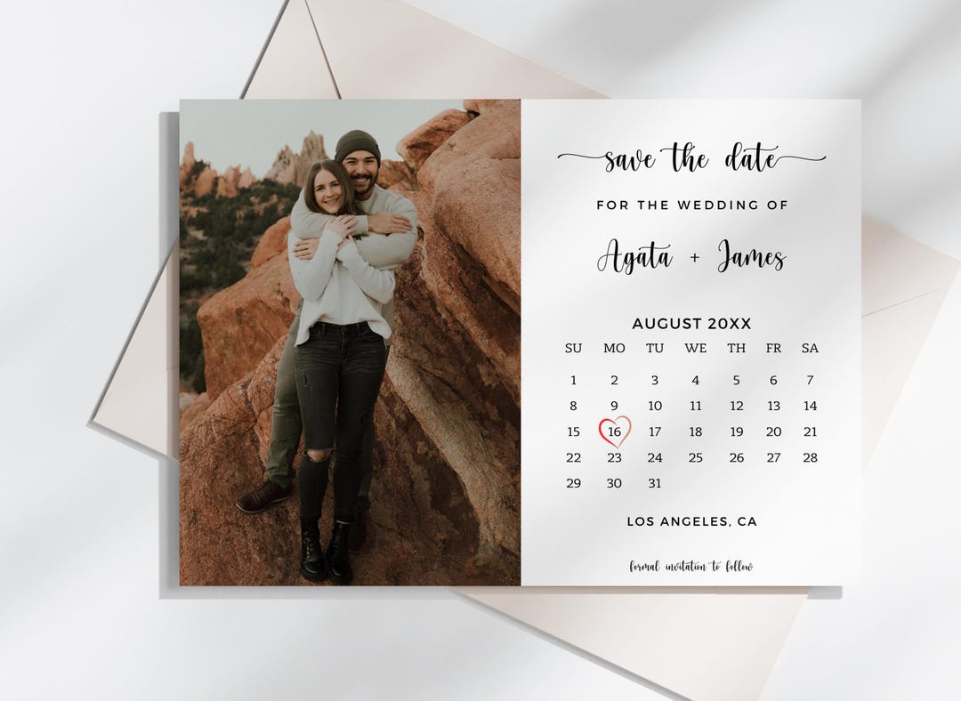 Calendar Postcard Save Date Template, DIY Editable Save the Date Card ...
