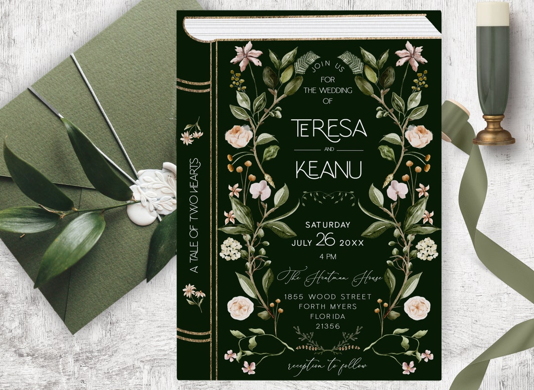 Book Cover Wedding Invitation Template, Literary Book Invite, Book ...