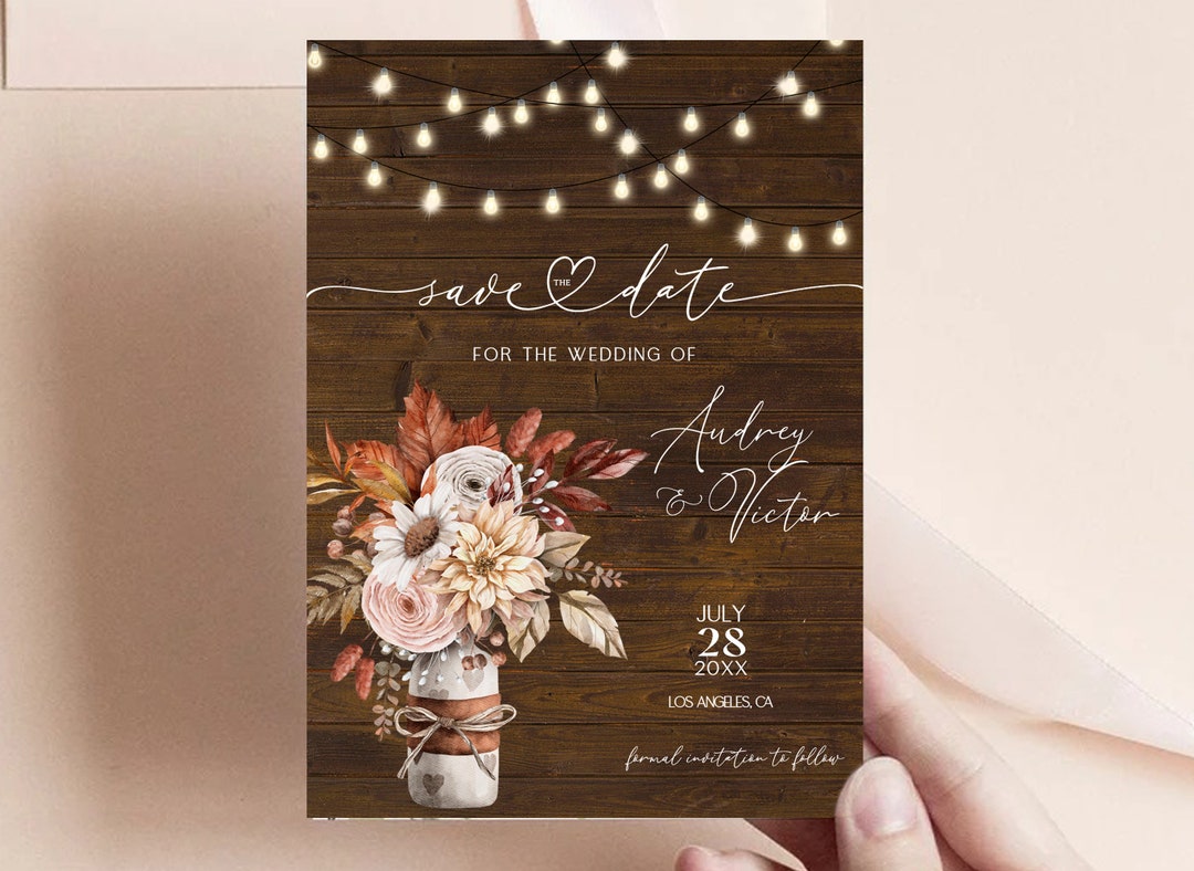Rustic Fall Save the Date Template, Save the Date With Wood, Wood and ...