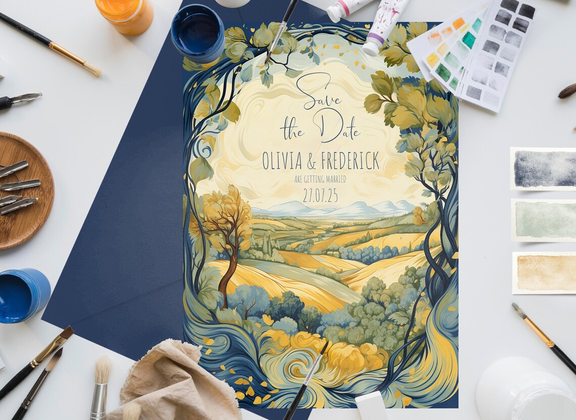 Van Gogh Inspired Save the Date Template, Starry Night Wedding, Van ...