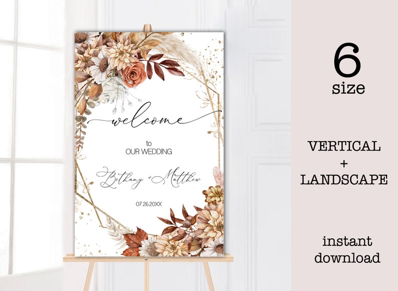 Fall Autumn Wedding Welcome Sign, Autumn Welcome, Pampas Grass Wedding ...