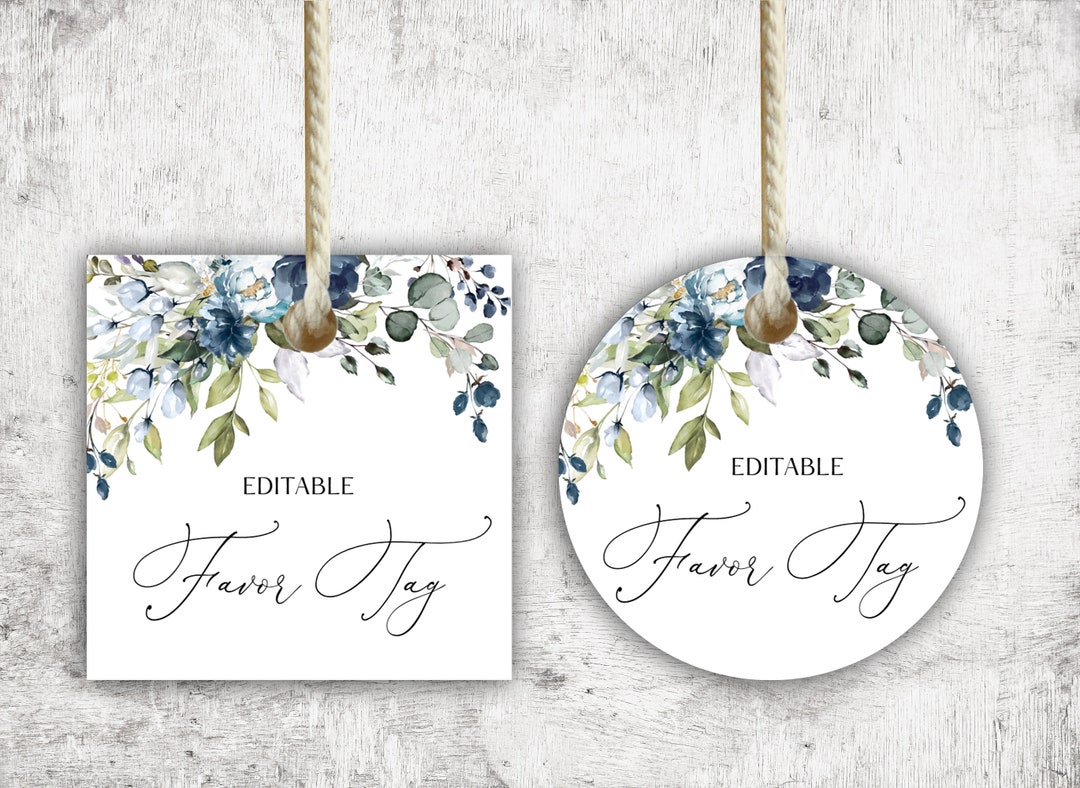 Blue Navy Favor Tag Template, Custom Tags Template, Square Tag, Circle ...
